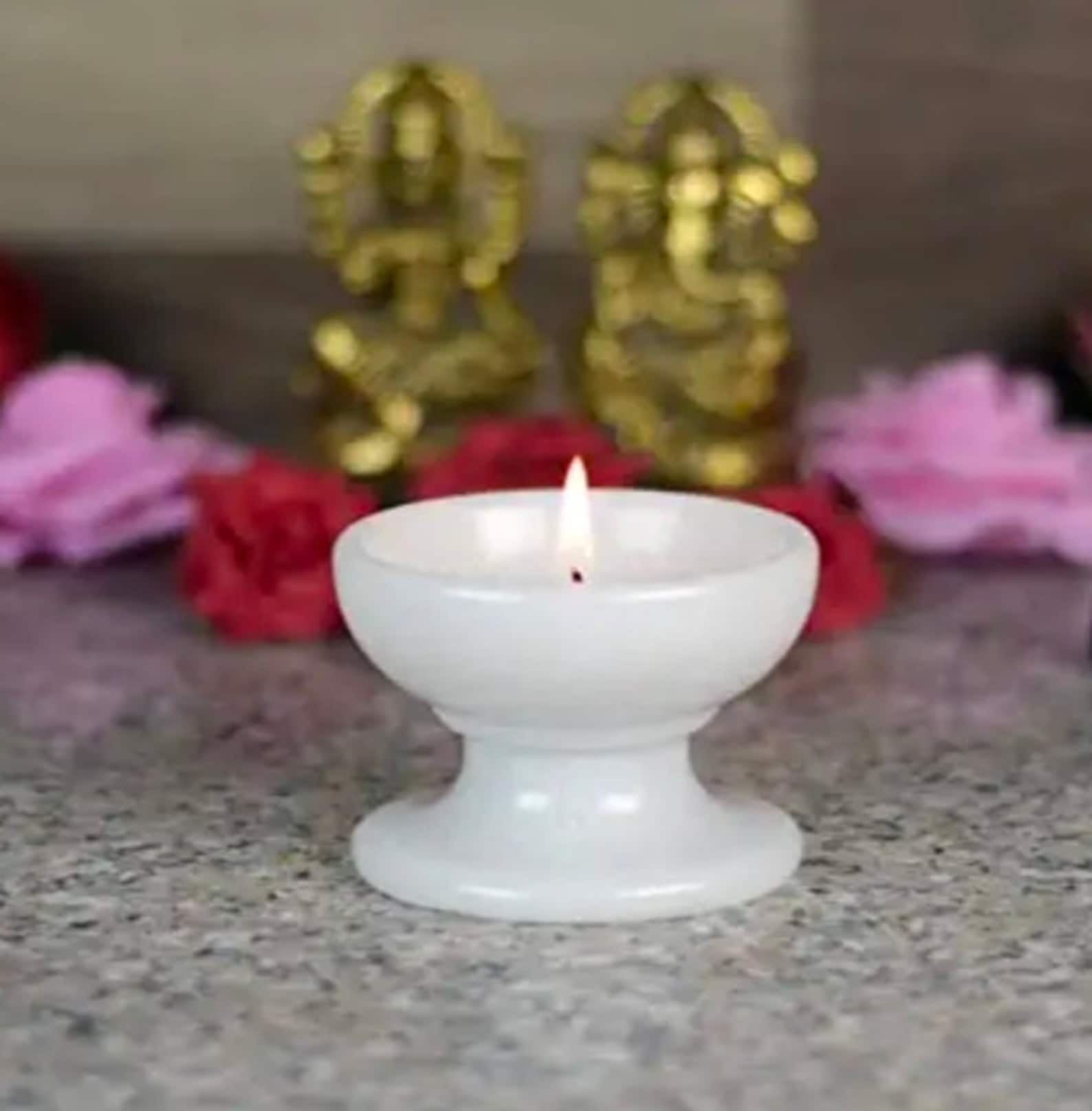 Set of 4 Marble Diyas, Religious Temple Pooja Tool, Alter Diya Stand ...