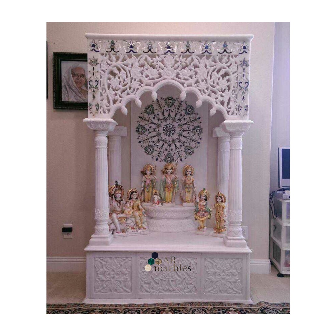Marble Home White Temple Inlaid Embossed Work Temple - Etsy