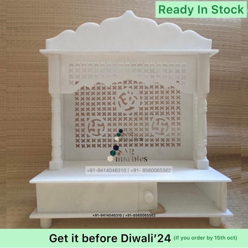 Cutwork Small White Marble Temple With Drawers Made in India, Pooja ...