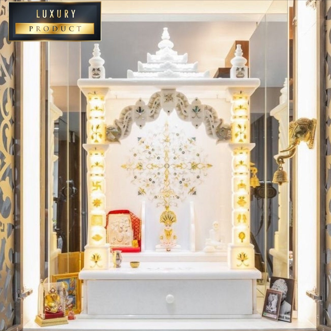 White Marble Hindu Temple With LED Lights: Indian God Home Mandir - Etsy