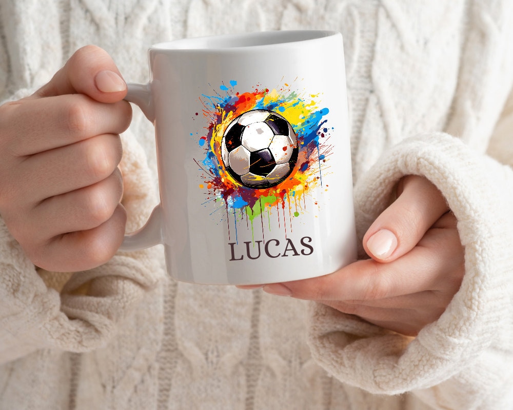 Personalised Football Mug, Football Player, Boys Hot Chocolate, Novelty ...