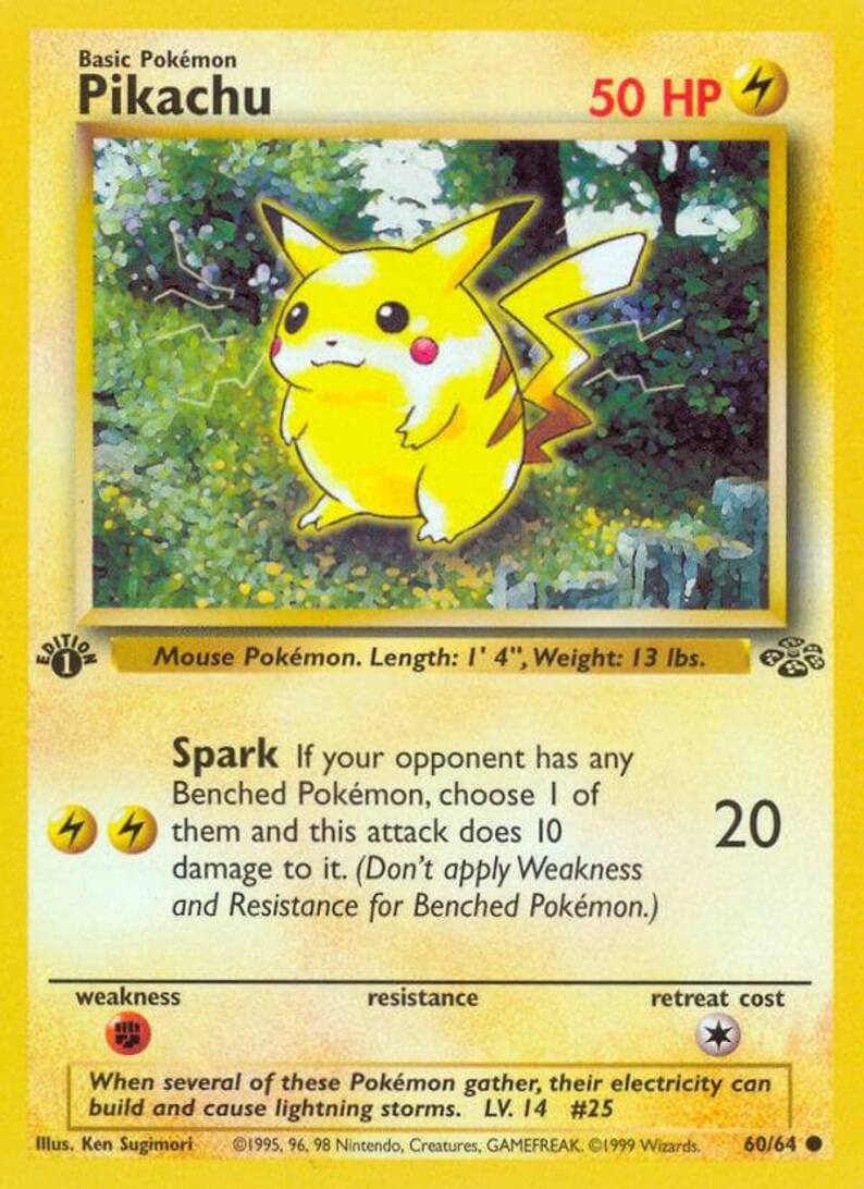 1st Edition Pikachu Jungle 60 64 1999 Jungle Set Pok mon Card Etsy