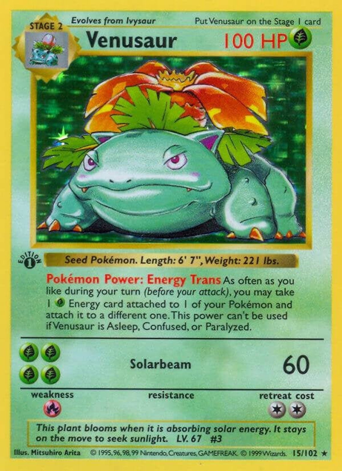 1st-edition-shadowless-venusaur-15-102-base-set-holo-rare-card-etsy