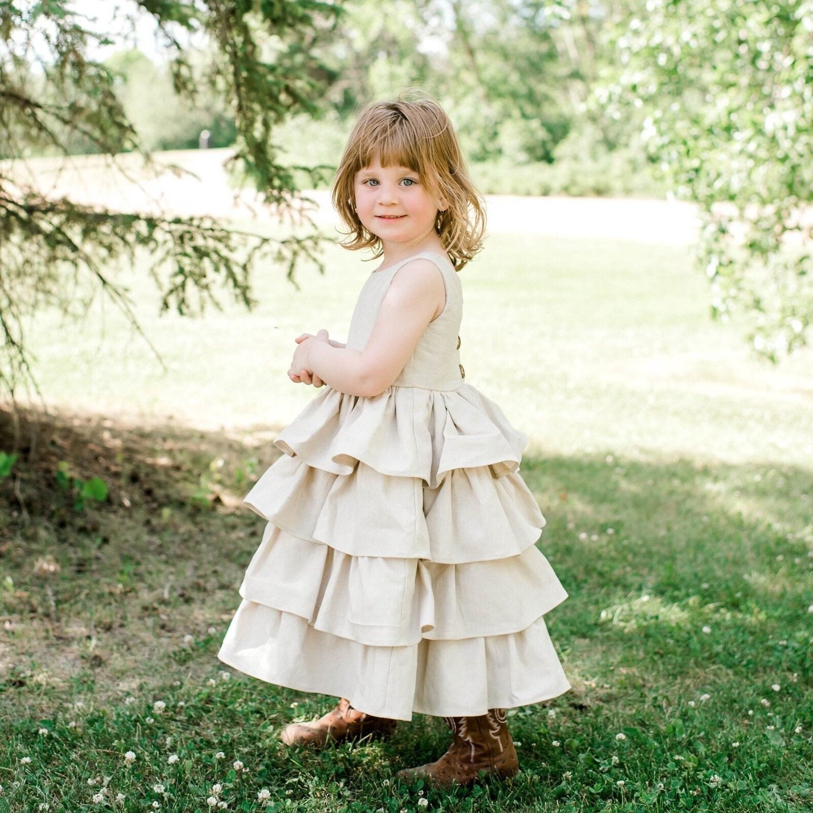 Maxi Ruffle Dress Flower Girl Dress Special Occasion Linen Dress Girls ...