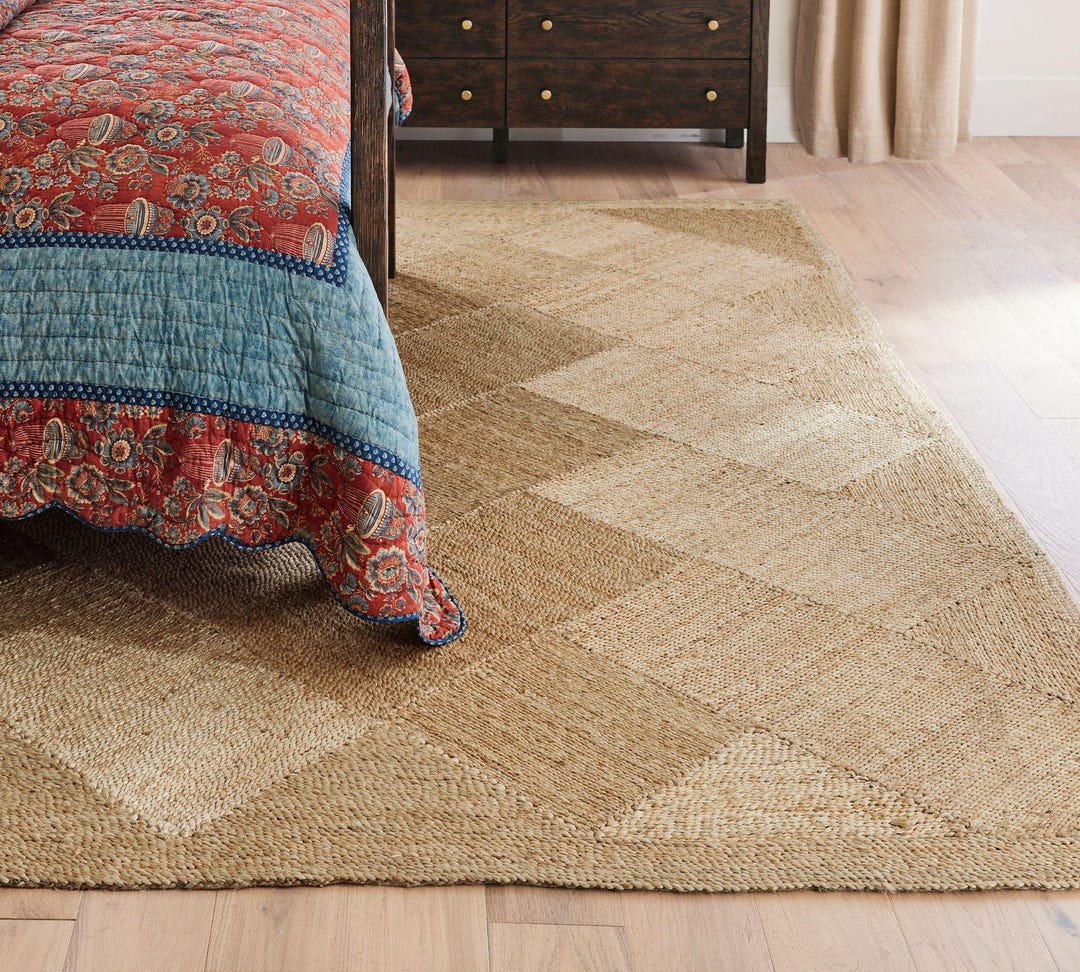 Checked Handwoven Jute Braided Rug Bohemian Jute Rug Rectangular Jute ...