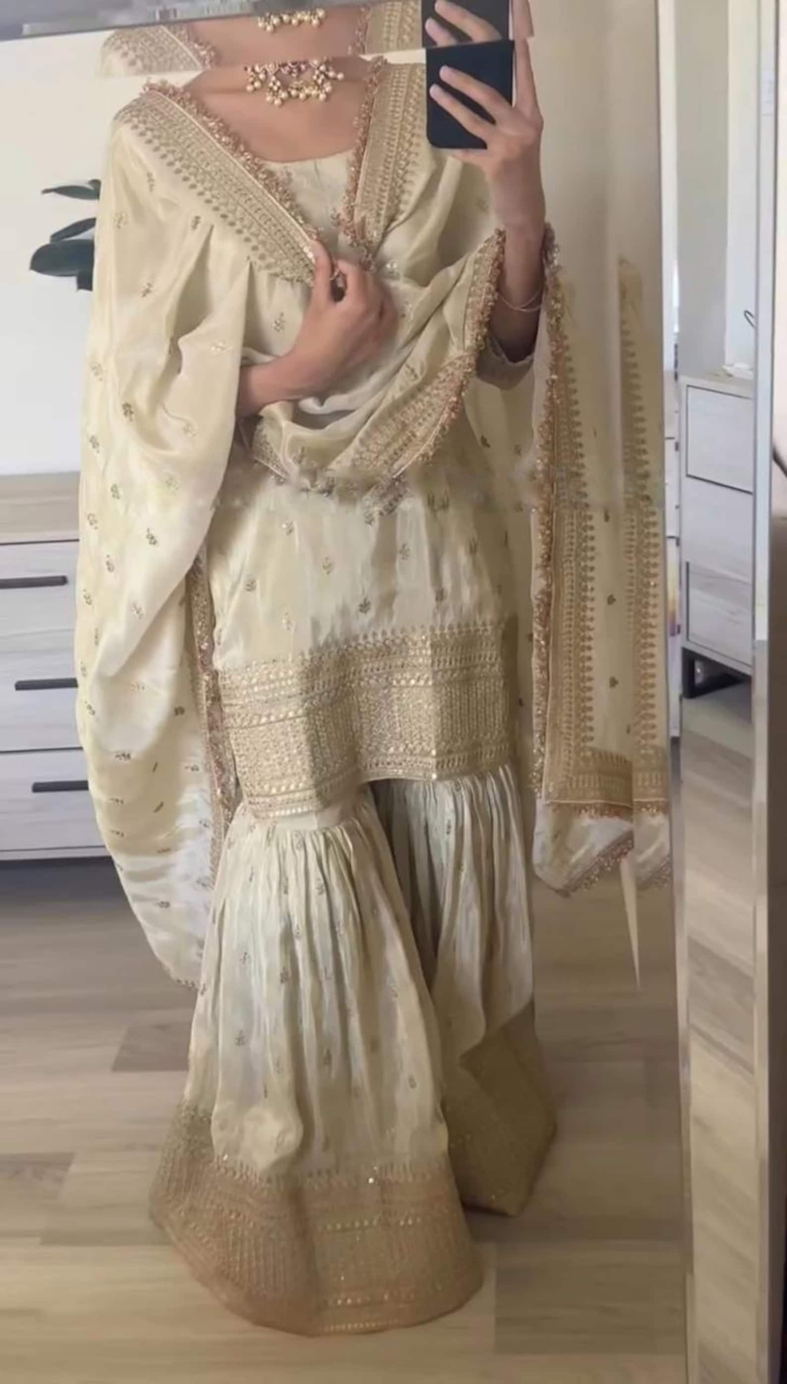 Designer off White Sharara Suit Set, Pakistani Sharara With Dupatta ...