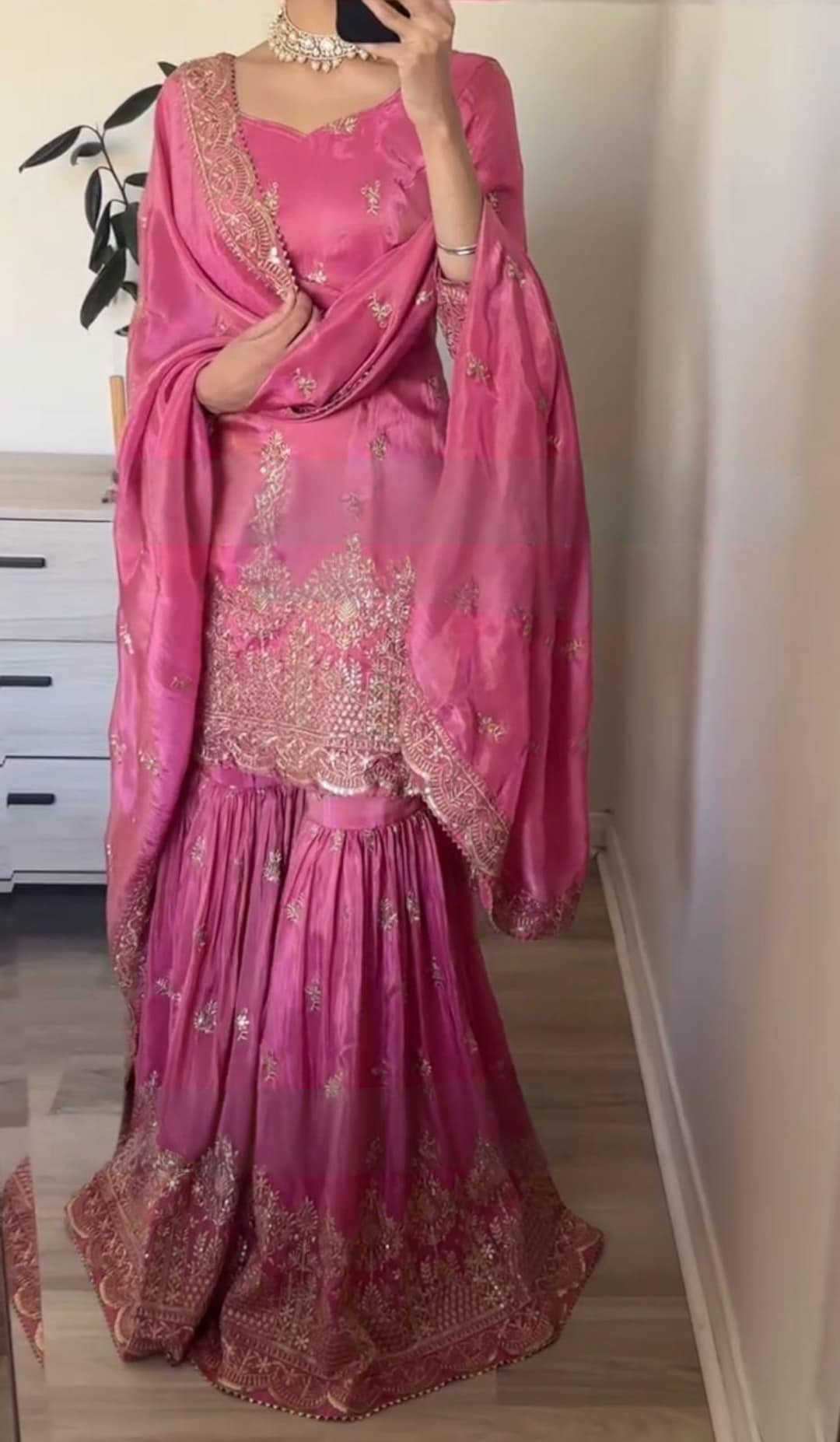 Heavy Pakistani Pink Sharara Suit With Heavy Dupata, Premium Georgette ...
