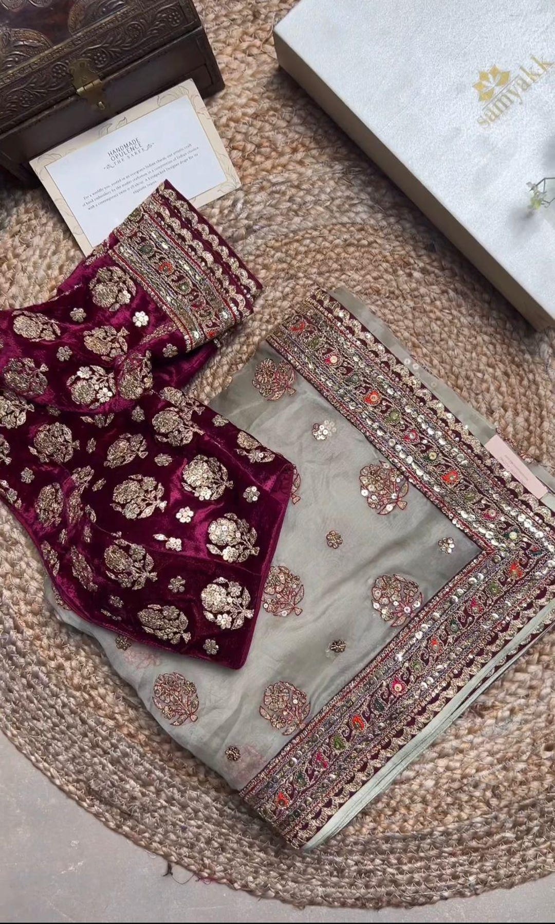 Beautiful Heavy Organza Tissue Silk Saree With Boti Work and Border, Heavy Velvet Blouse ...