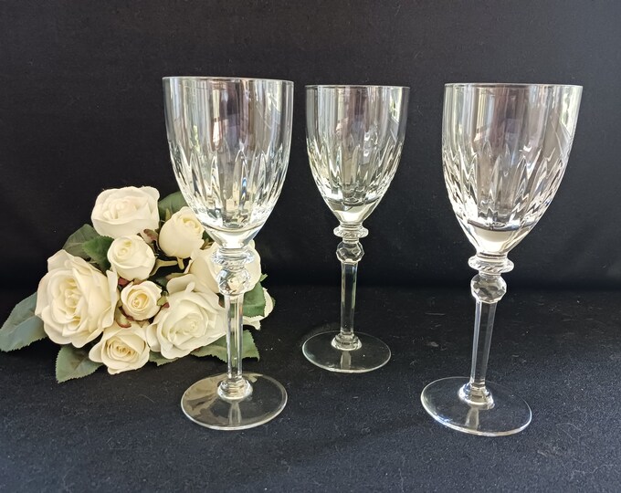 Set of 3 Rogaska Crystal RGS20 Water Goblets Vertical Cuts Ball Stem 9 ...