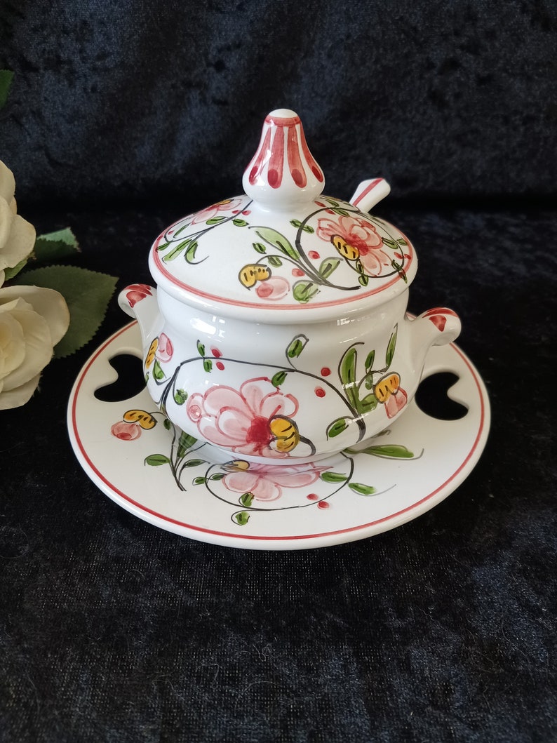 Anfora Portugal Hand Painted Pottery Condiment Dish W/ Lid, Underplate ...
