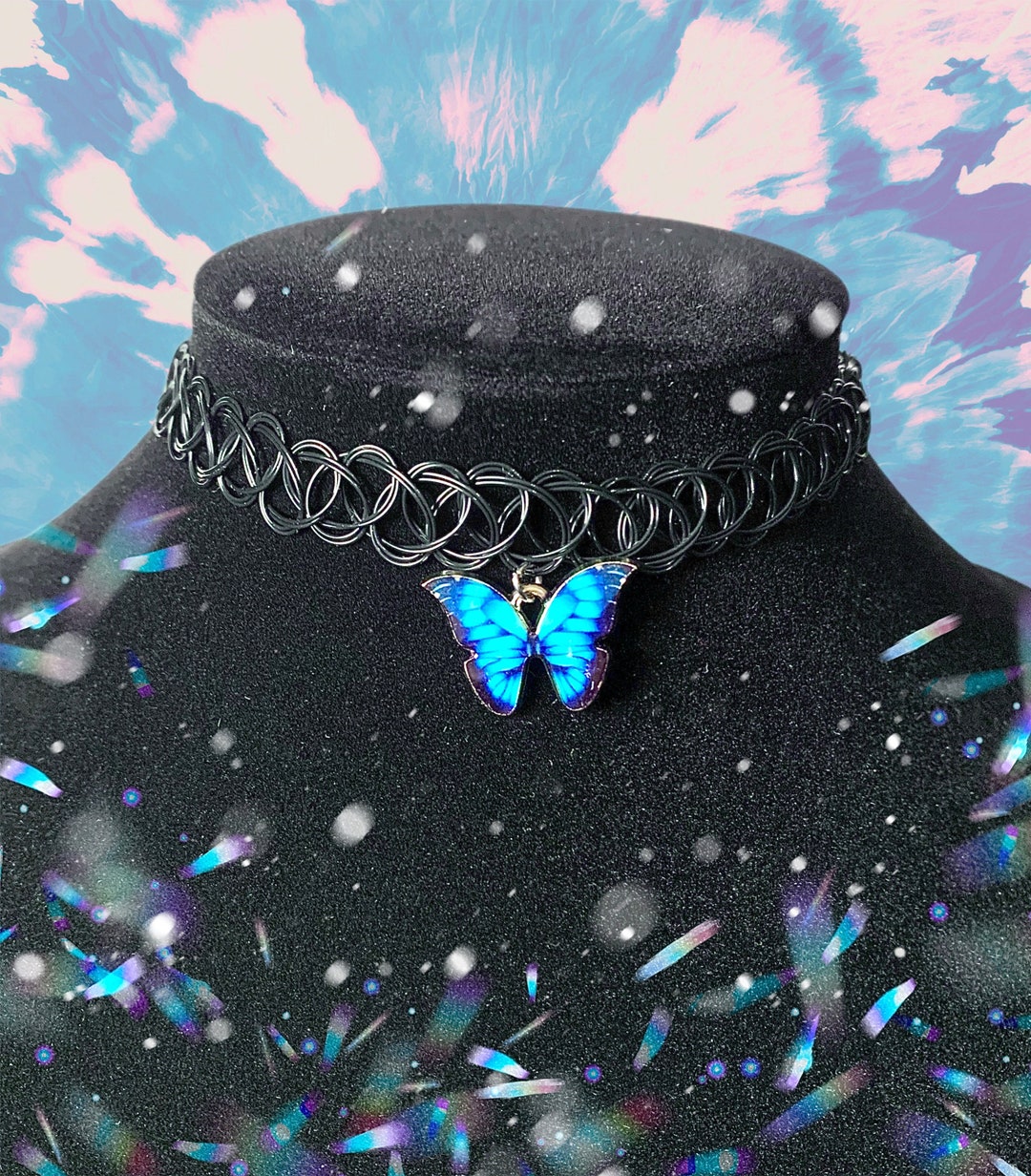 Blue Butterfly Choker Necklace - Etsy