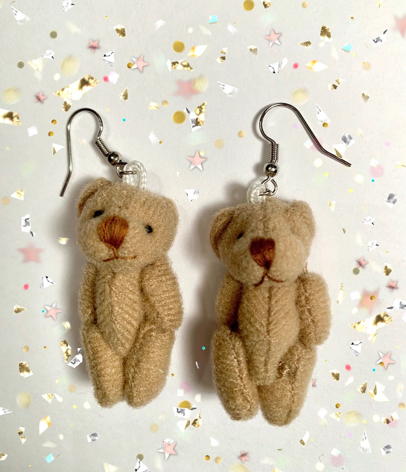 Brown Stuffed Teddy Bear Dangle Earrings - Etsy