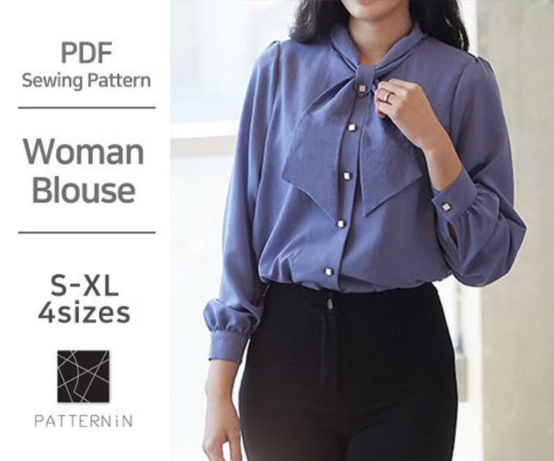 Pattern for Woman]easy-to-make Ribbon Tie Collar Blouse ,actual Size ...