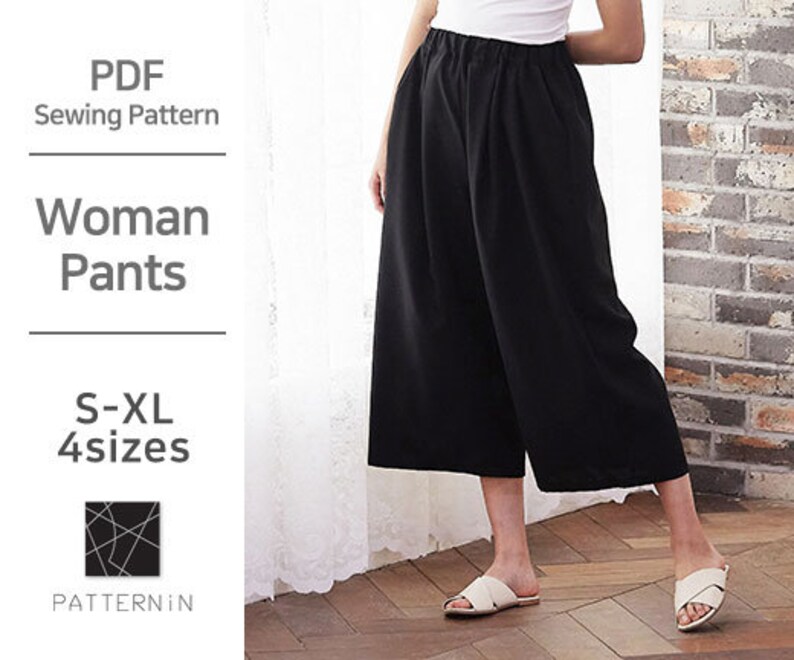 Pattern for Woman]elastic Wide Pants, Actual Size PDF Pattern (ver.eng ...