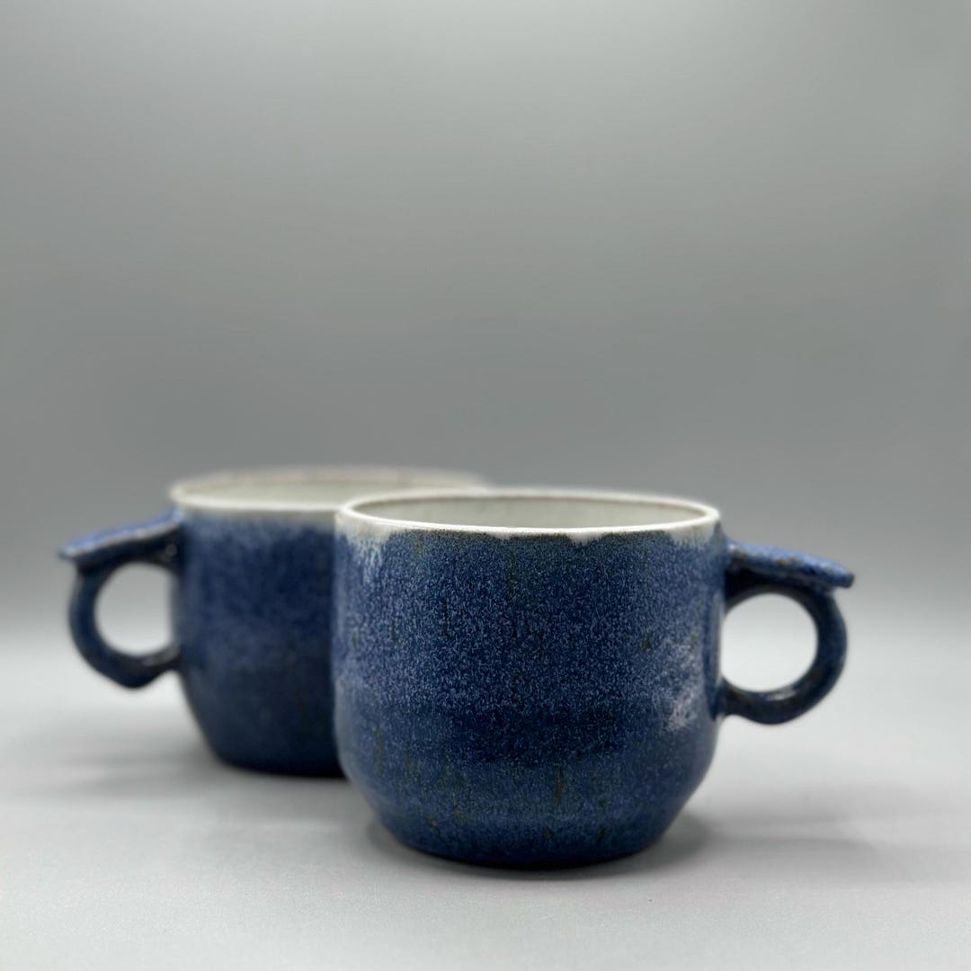 10.5 Oz Blue, Ergonomic Grip Ceramic Mugs, Elegant Handmade Ceramic ...