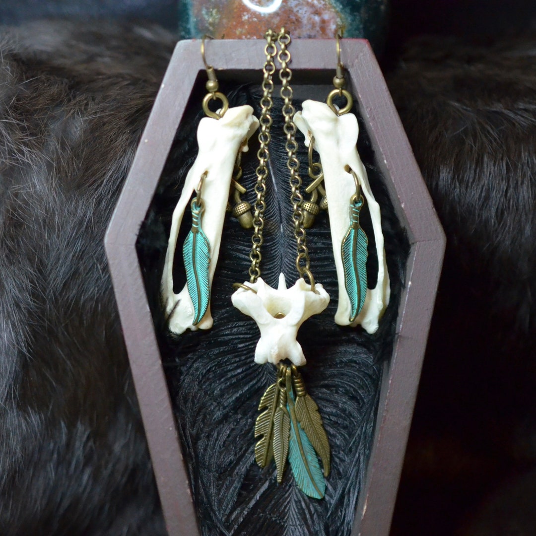 Real Bone Necklace & Earrings Curiosities Jewelry Set Oddities ...