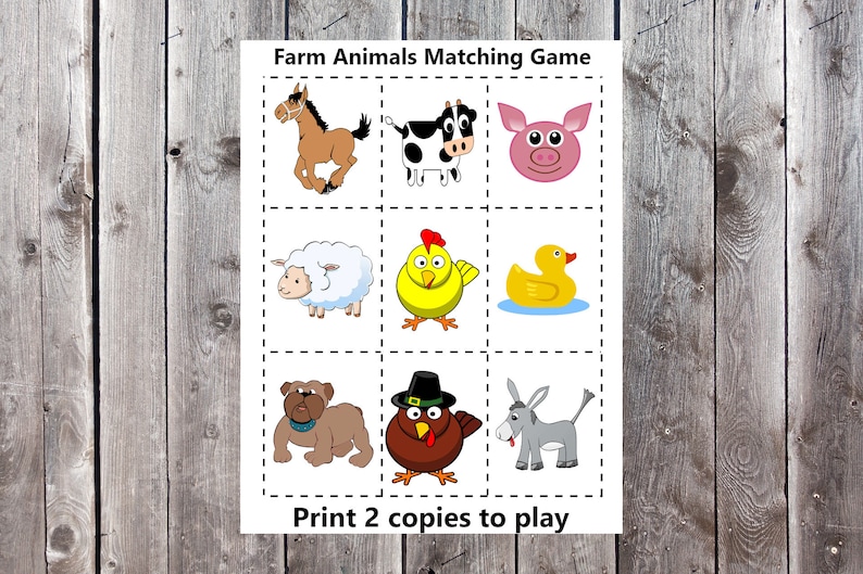 Farm Animals Matching Game, Memory Game, Farm Animals, Toddler ...