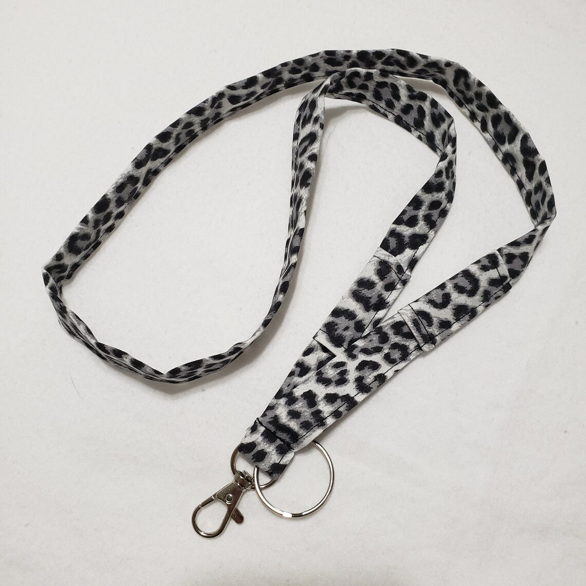 Gray Leopard Lanyard With 2 Pen Loops, Glasses Loop, Badge and Key ...