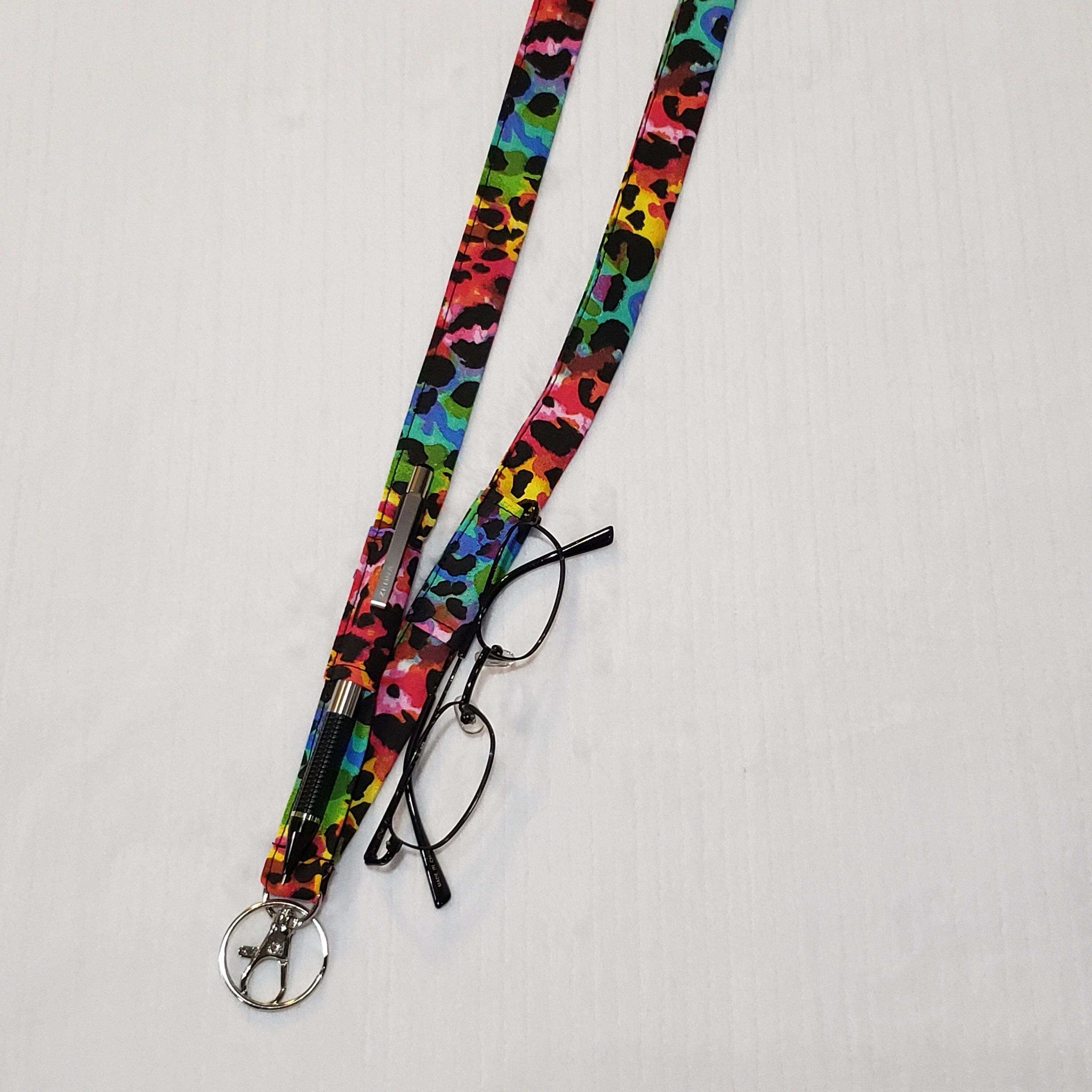 Rainbow Cheetah Lanyard With 2 Pen Loops, Glasses Loop, Badge and Key ...