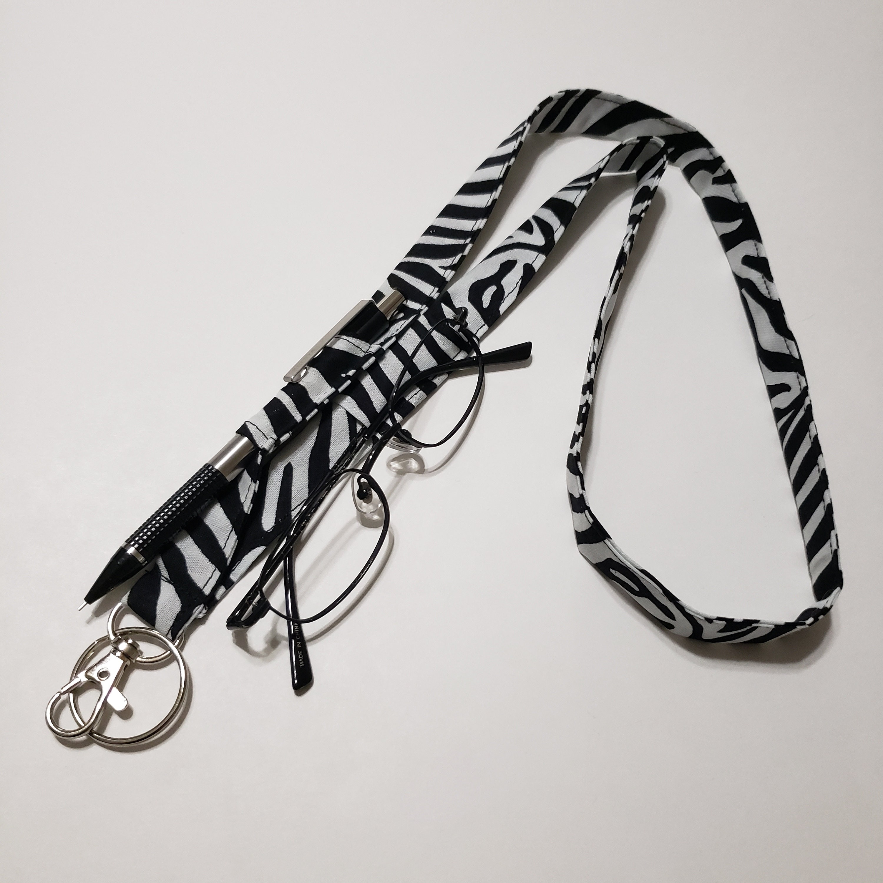 Zebra Lanyard With 2 Pen Loops, Glasses Loop, Badge and Key Holder ...