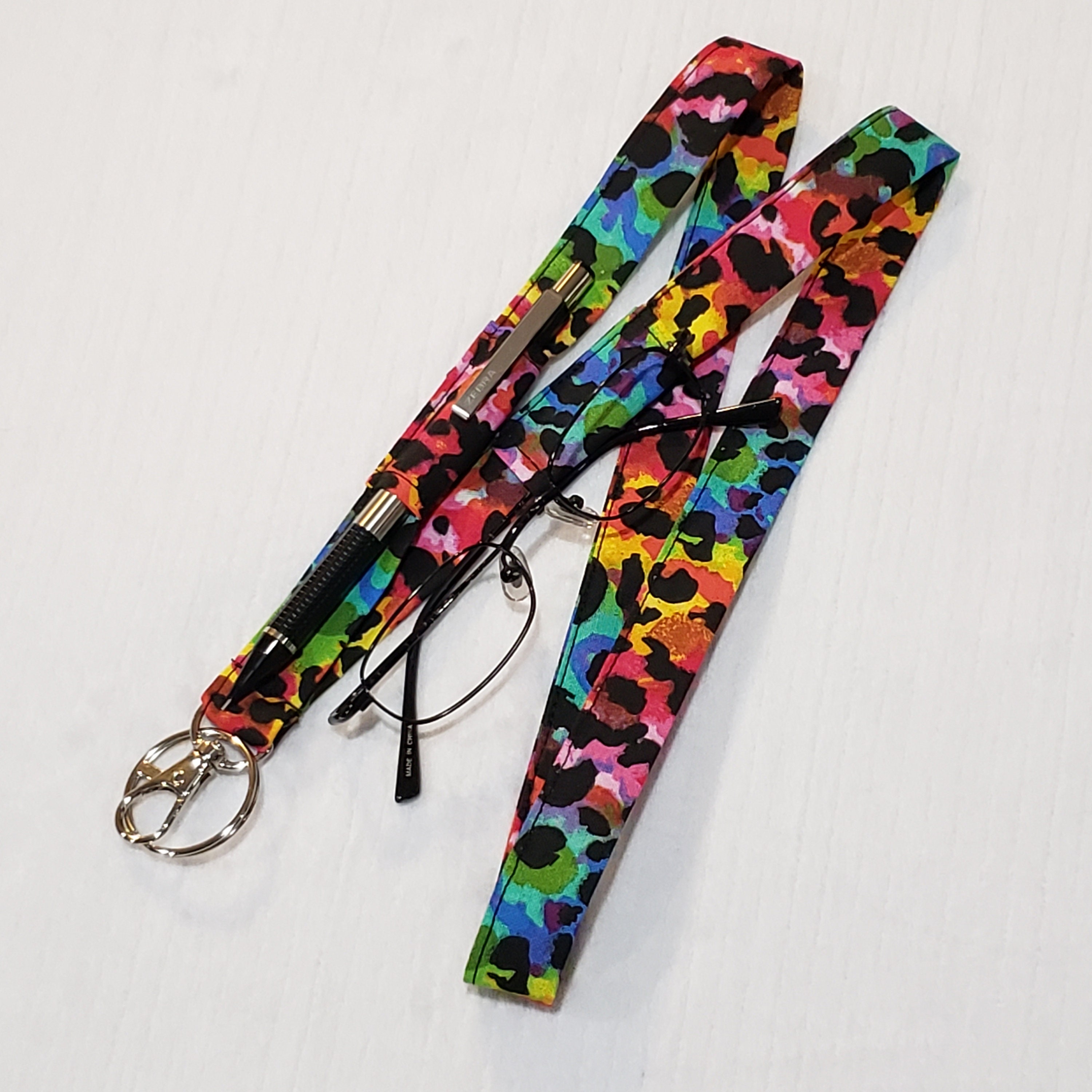 Rainbow Cheetah Lanyard With 2 Pen Loops, Glasses Loop, Badge and Key ...