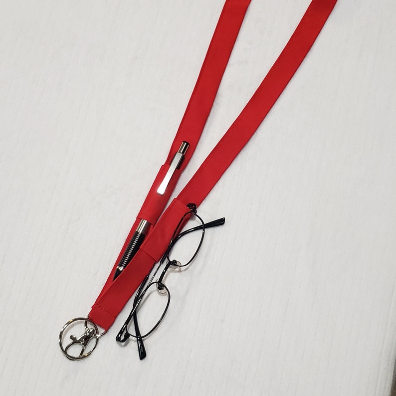 Solid Scarlet Red Lanyard With 2 Pen Loops, Glasses Loop, Badge and Key ...