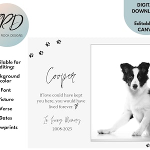 Pet Memorial Printable, Editable Pet Memorial File, Editable Pet ...