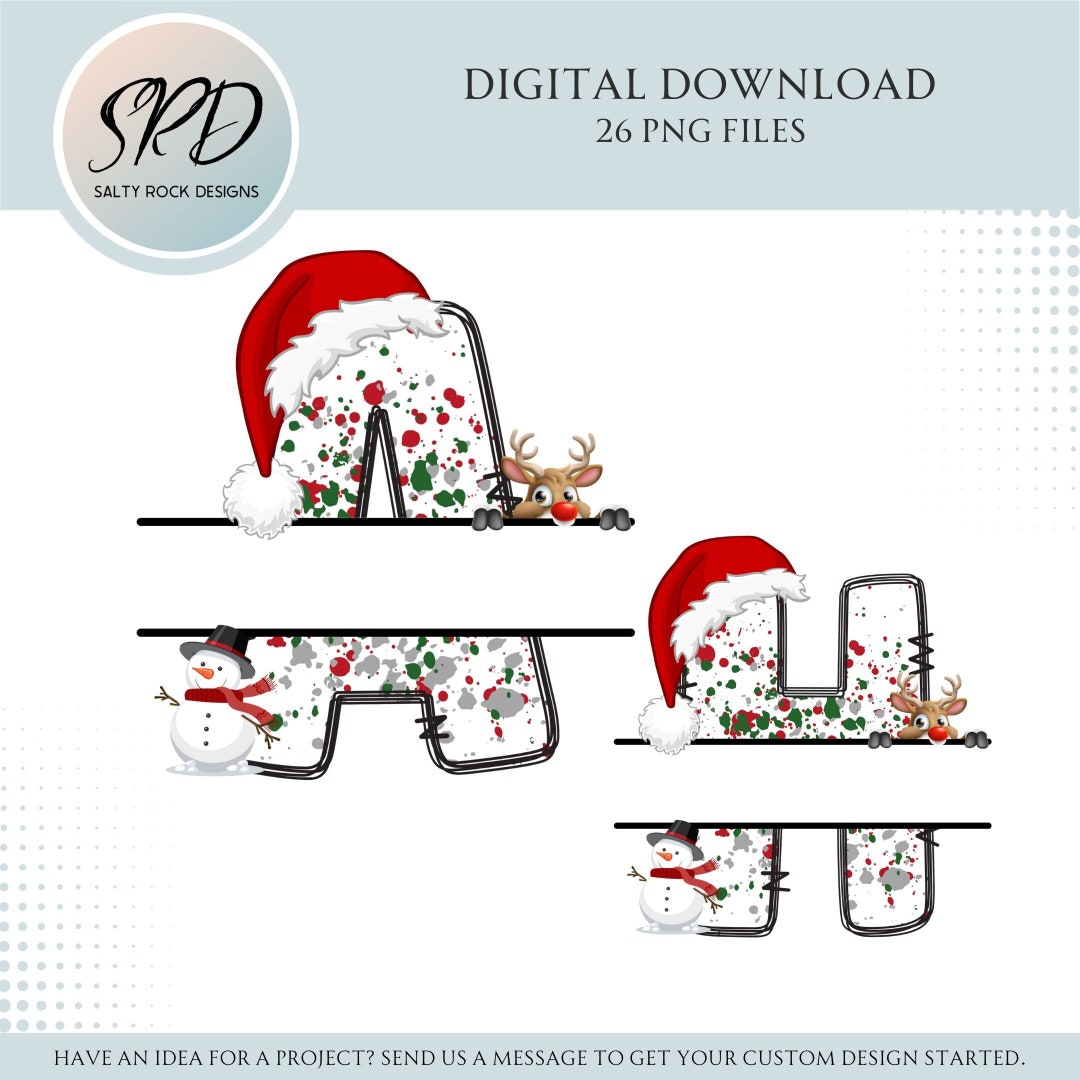 Split Christmas Monogram, Christmas Doodle Alphabet Set, Christmas ...
