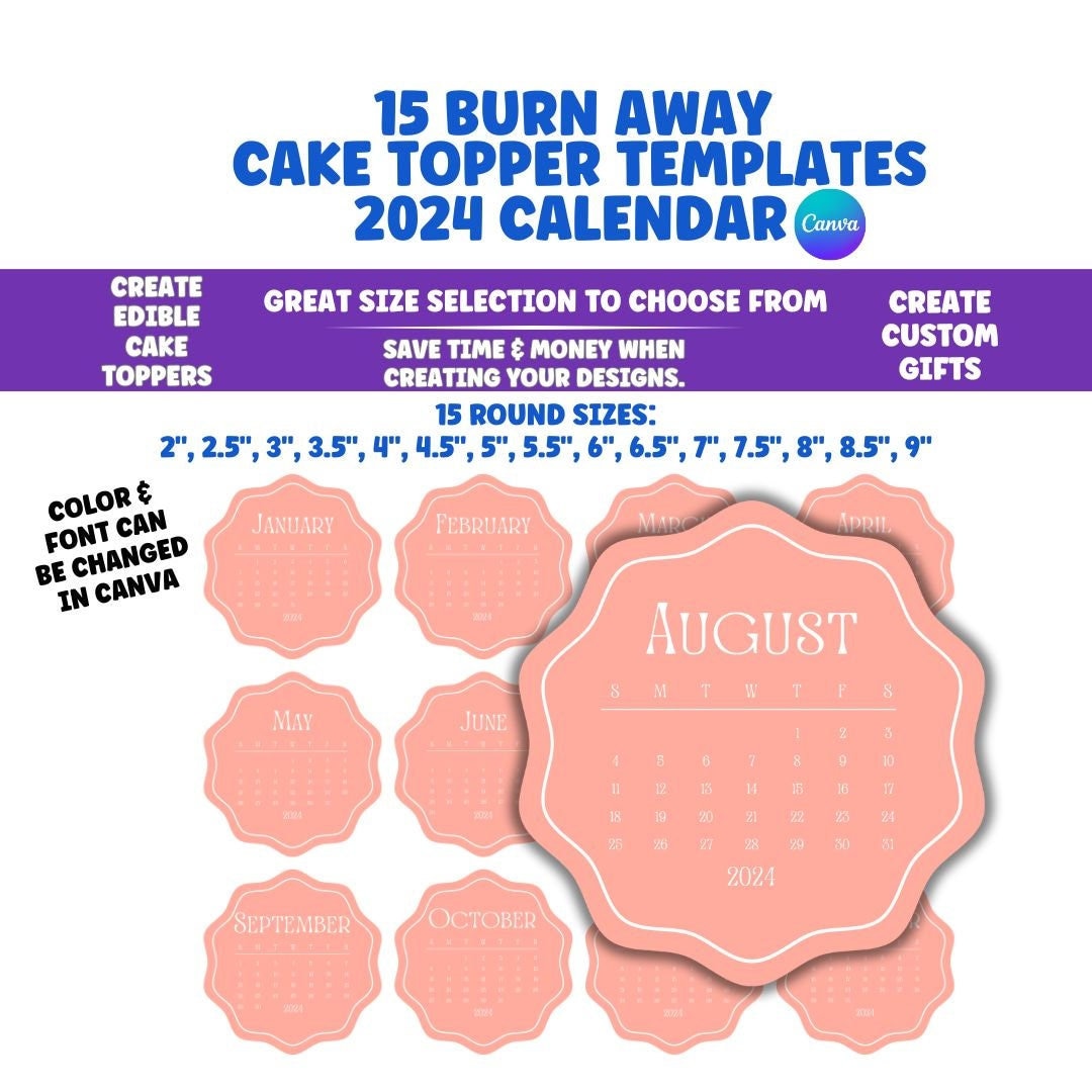 Cake Calendar, Burn Away Cake Topper Calendar Template, Custom Сake ...