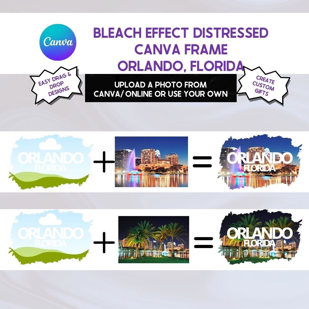 Orlando SVG, Orlando Florida Canva Frame, Distressed Bleach Effect ...