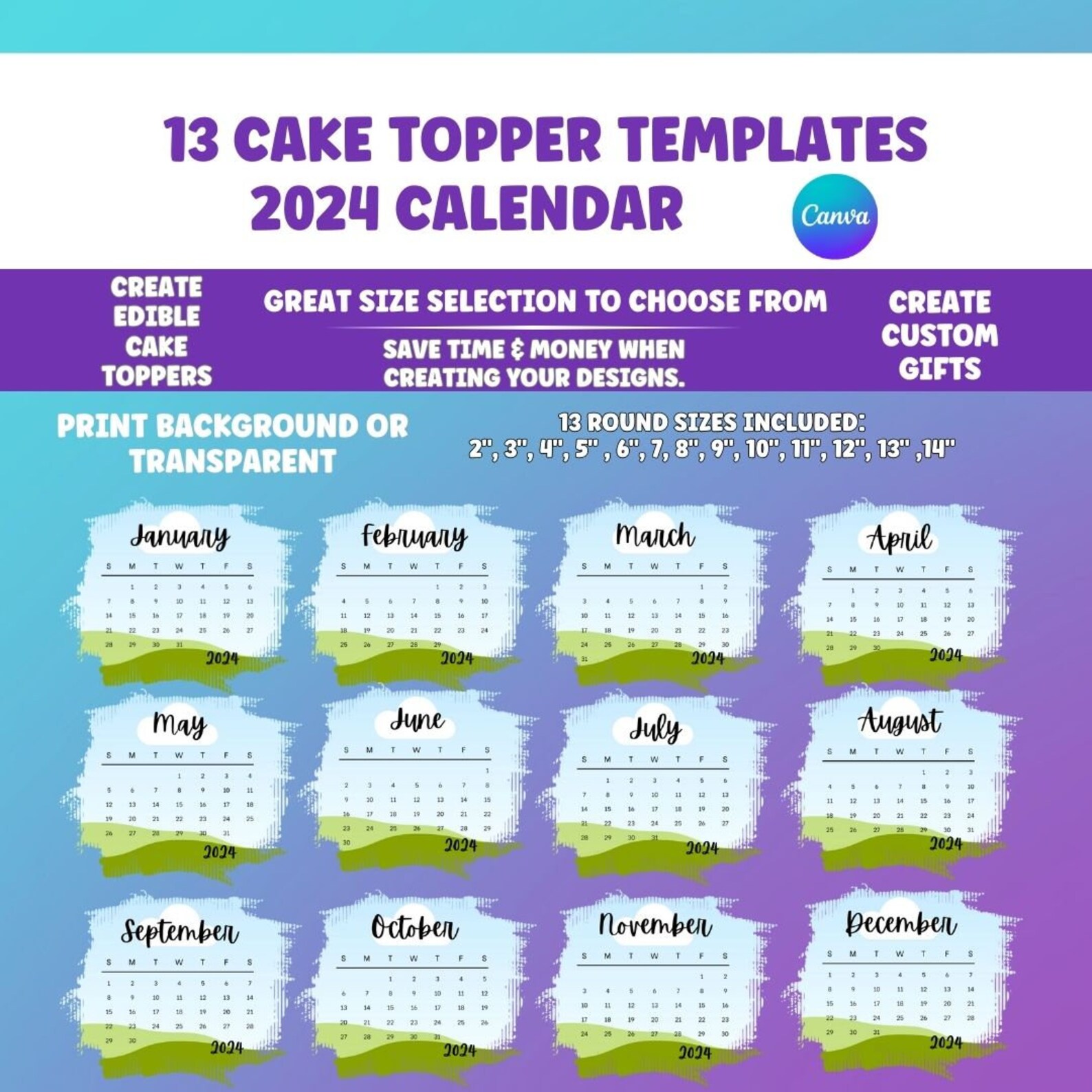 Cake Calendar, Burn Away Cake Topper Calendar Template, Custom Сake ...