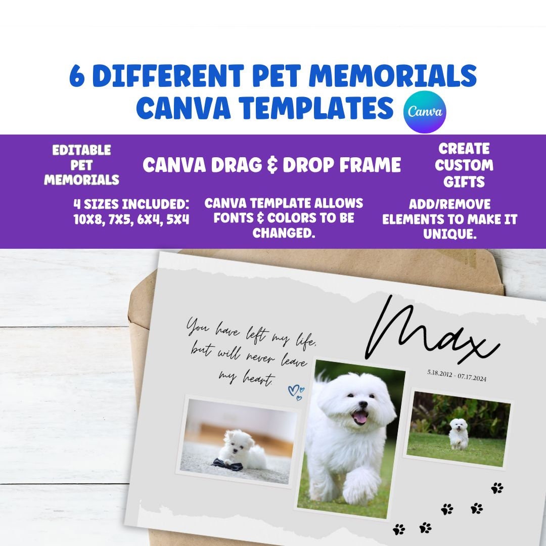 Pet Memorial Printable, Editable Pet Memorial File, Editable Pet ...