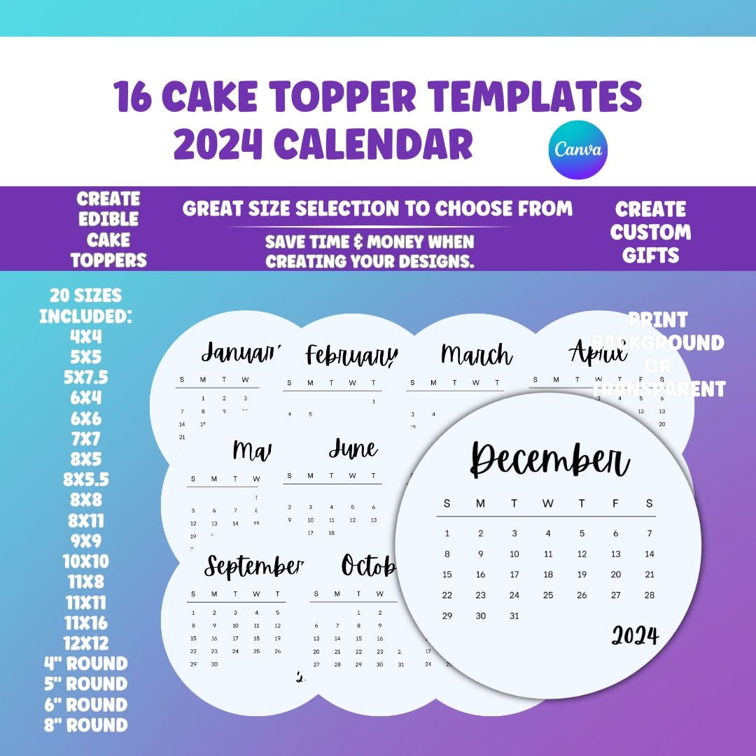 Cake Calendar, Burn Away Cake Topper Calendar Template, Custom Сake ...