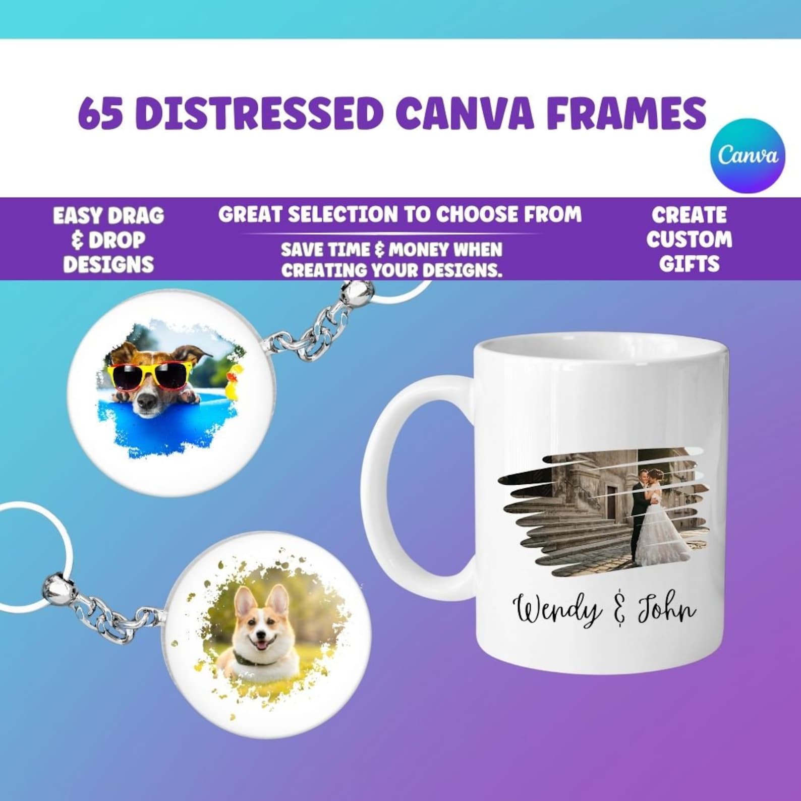65 Distressed Canva Frames, Fillable Backgrounds, Drag and Drop Canva ...