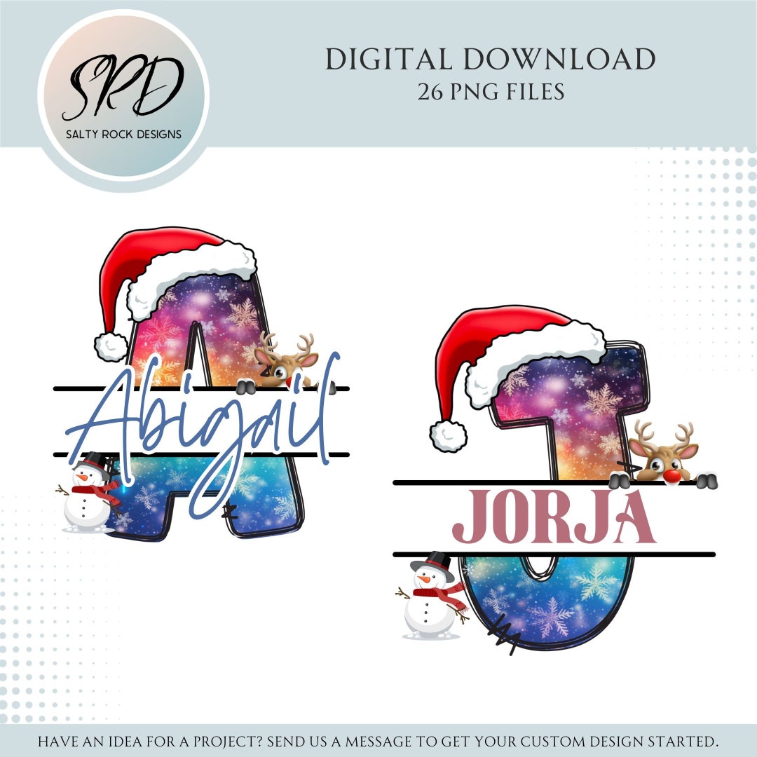 Split Christmas Monogram, Christmas Doodle Alphabet Set, Christmas ...