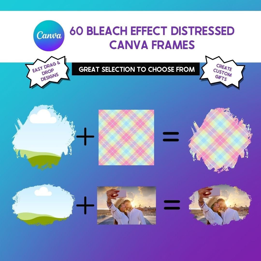 Bleach Effect Distressed Edge Canva Frames Bundle - Drag & Drop Photo ...