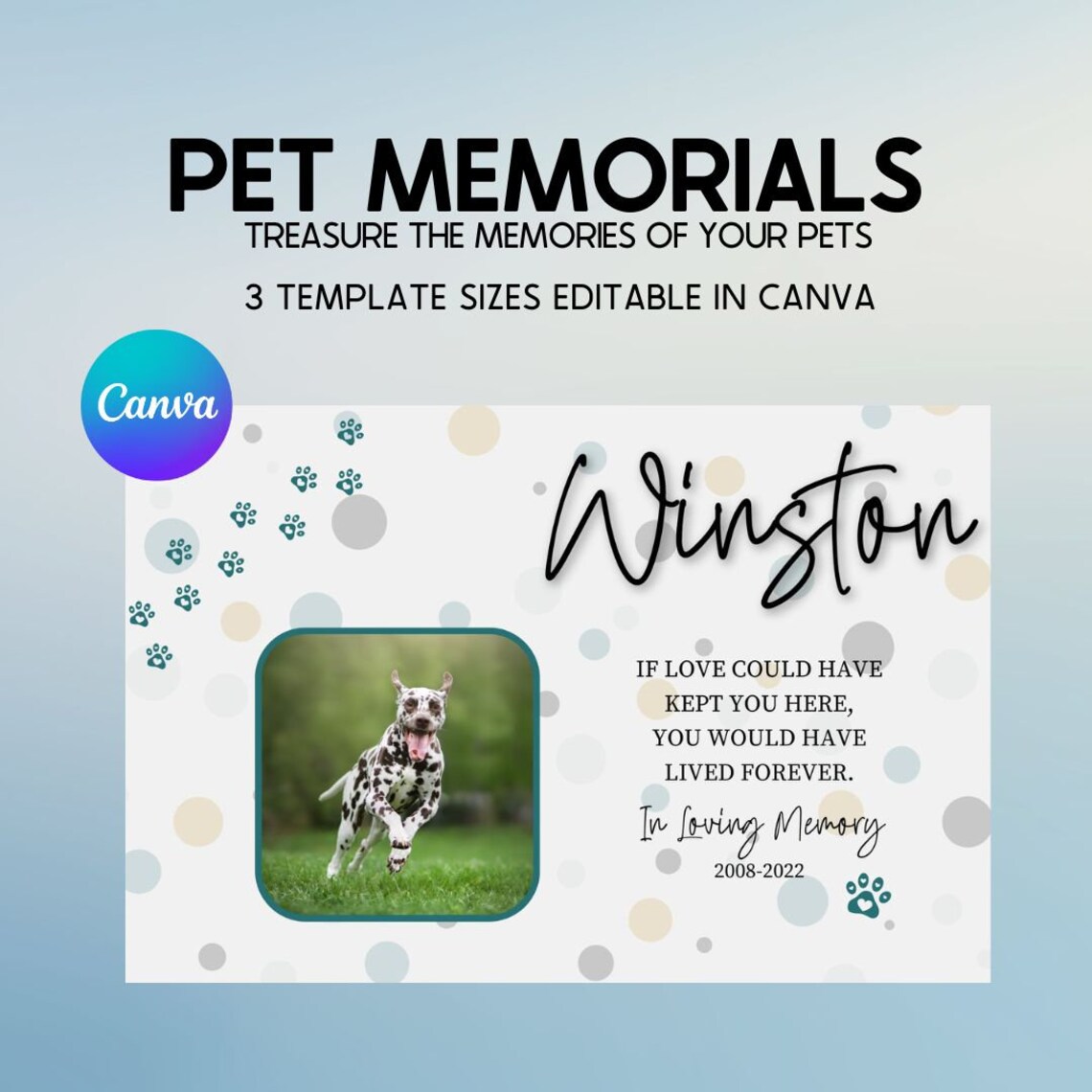Pet Memorial Printable, Editable Pet Memorial File, Editable Pet ...