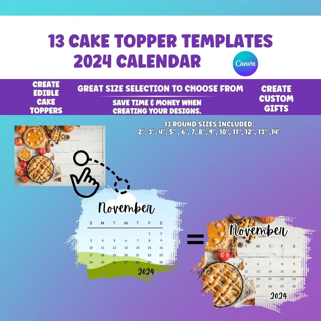 Cake Calendar, Burn Away Cake Topper Calendar Template, Custom Сake ...