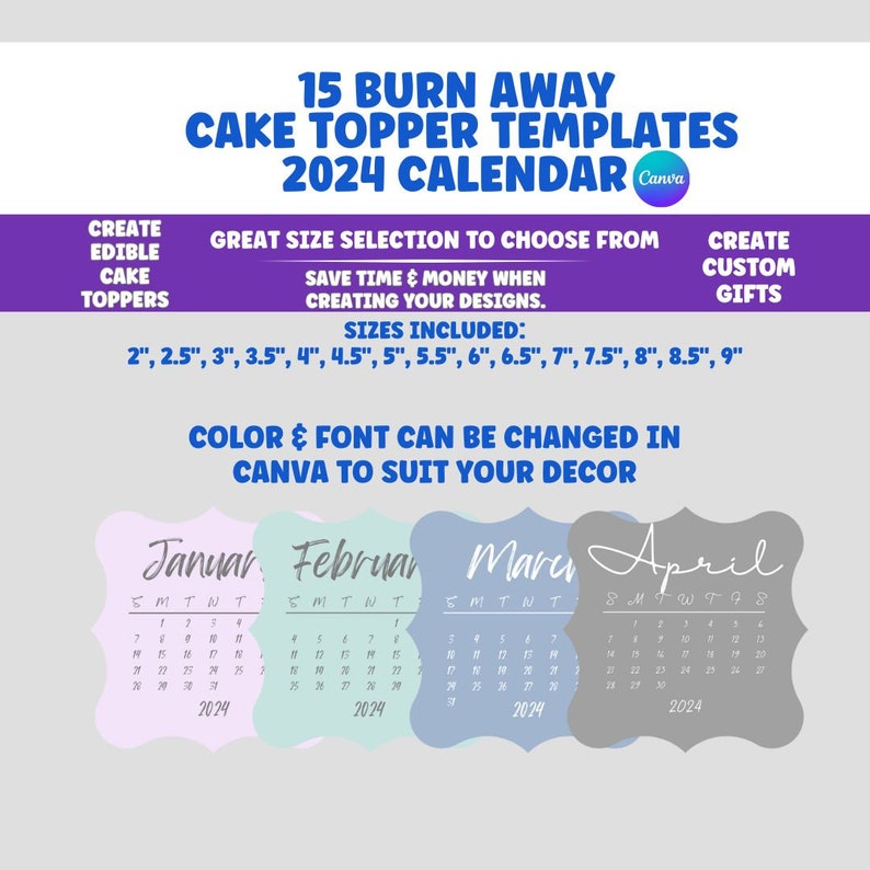 Cake Calendar, Burn Away Cake Topper Calendar Template, Custom Сake ...