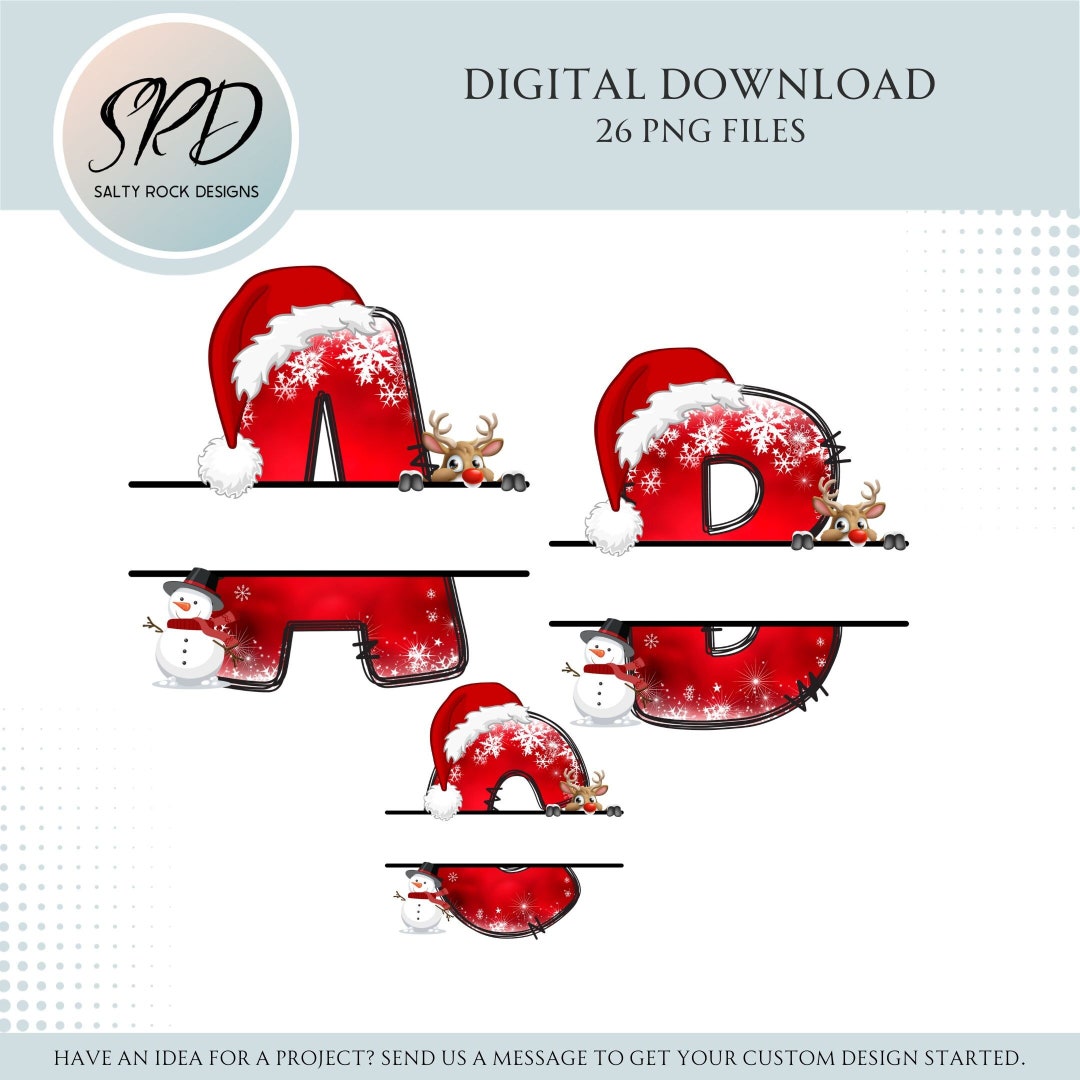 Split Christmas Monogram, Christmas Doodle Alphabet Set, Christmas ...