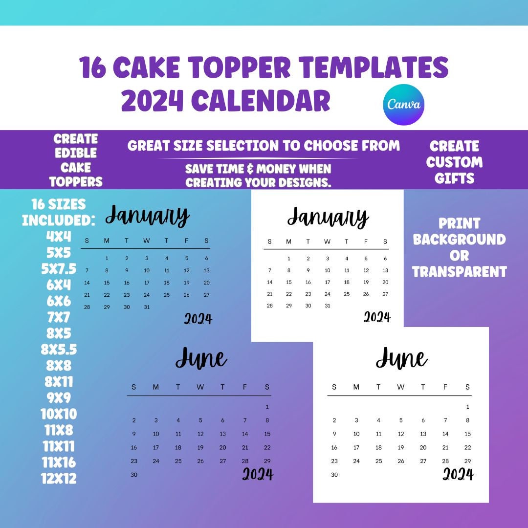 Cake Calendar, Burn Away Cake Topper Calendar Template, Custom Сake ...