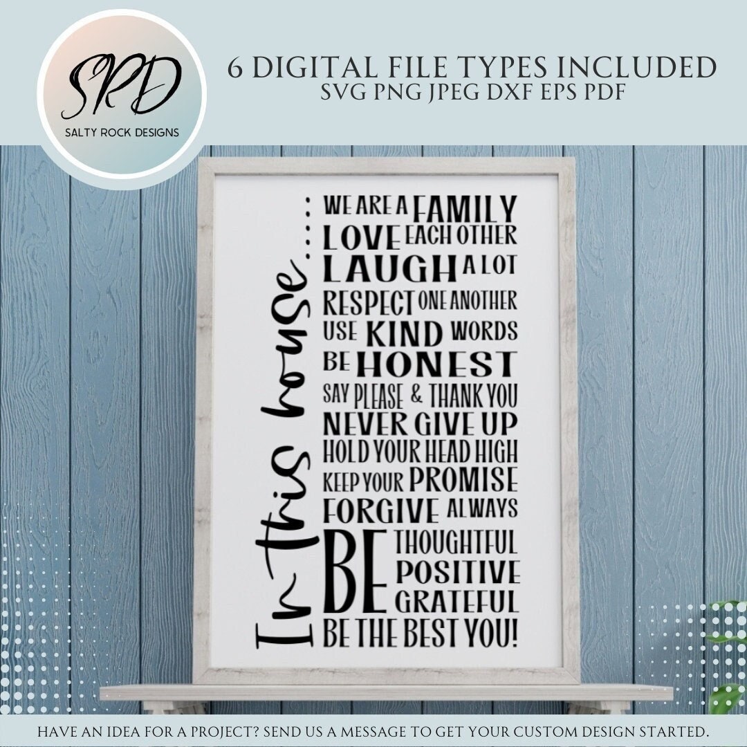 Family Rules Svg in This House SVG Cricut Silhouette Farmhouse Sign Svg ...