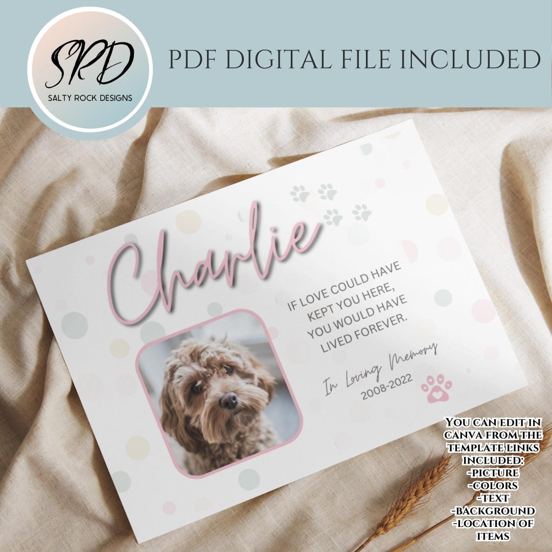 Pet Memorial Printable, Editable Pet Memorial File, Editable Pet ...