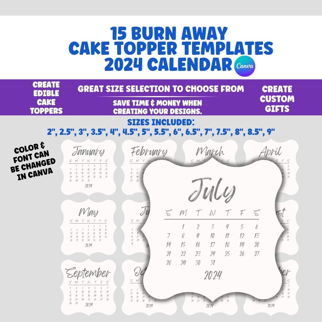 Cake Calendar, Burn Away Cake Topper Calendar Template, Custom Сake ...