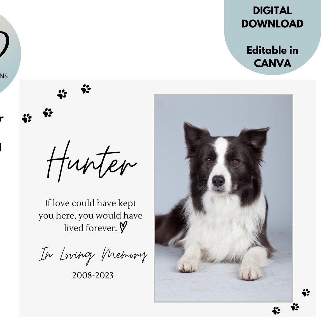 Pet Memorial Printable, Editable Pet Memorial File, Editable Pet ...