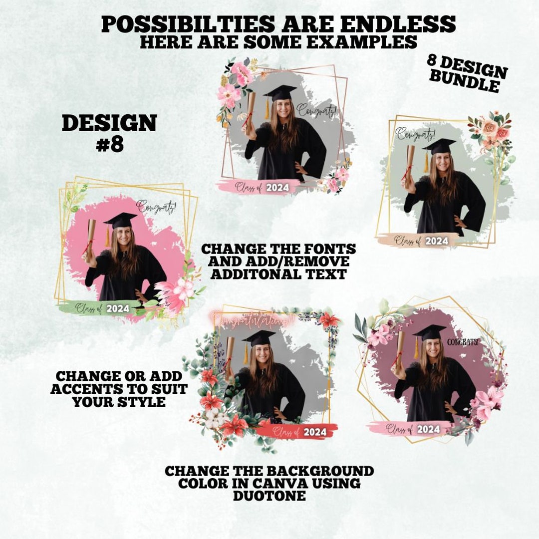 8 Editable Grad Shirt Template Bundle Canva Templates 2024 Grad Shirt ...