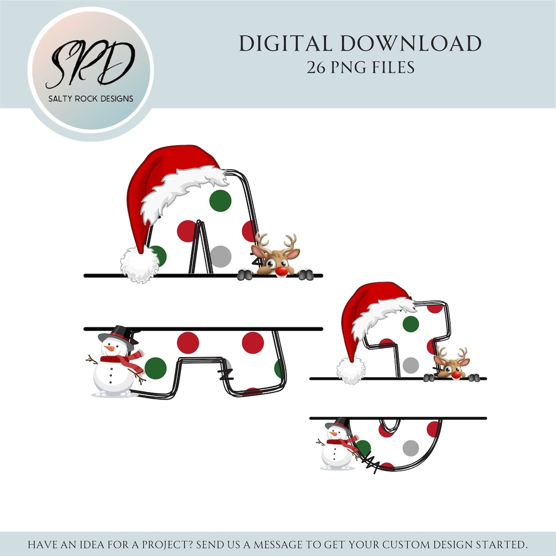 Split Christmas Monogram, Christmas Doodle Alphabet Set, Christmas ...