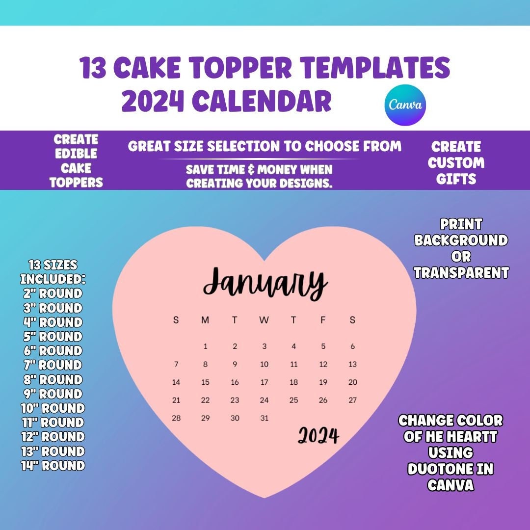 Cake Calendar, Burn Away Cake Topper Calendar Template,custom Heart ...