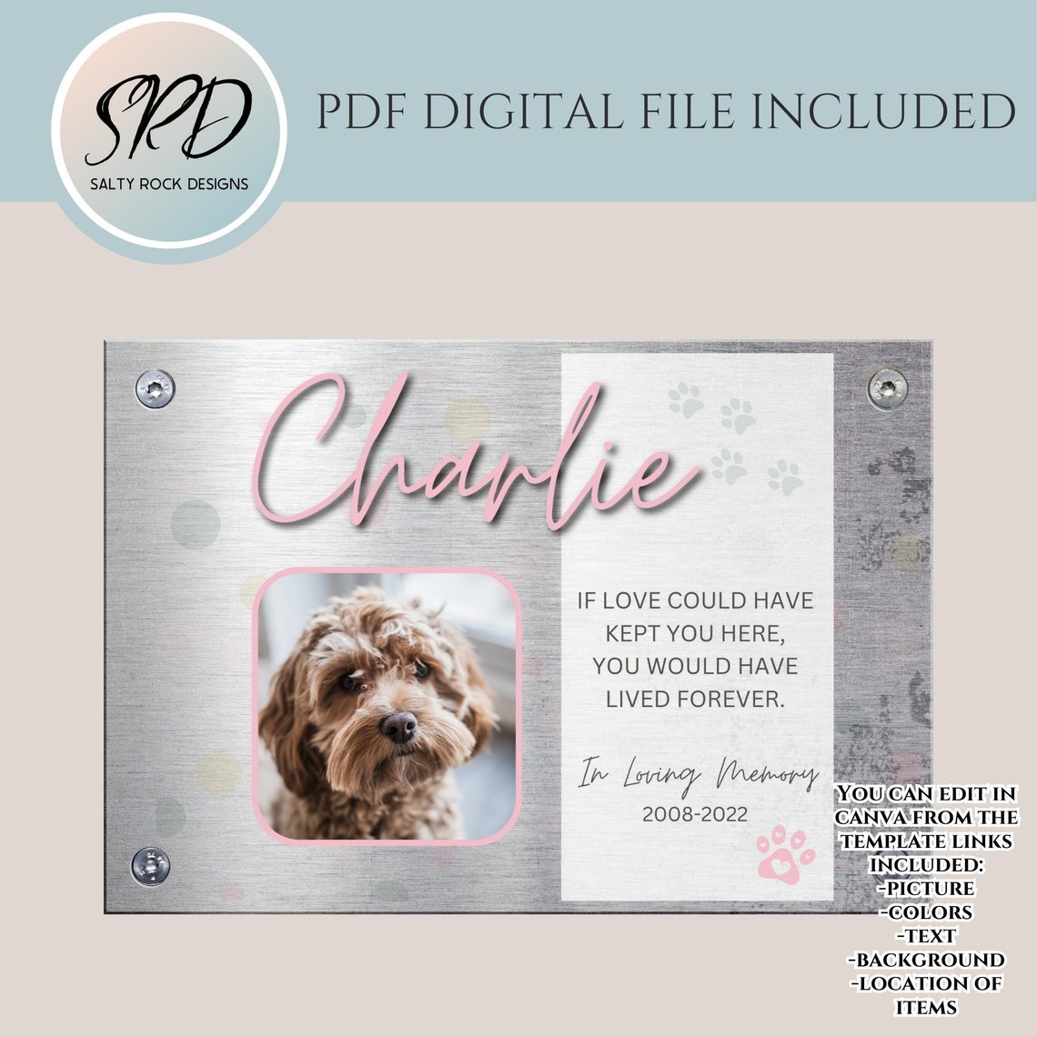 Pet Memorial Printable, Editable Pet Memorial File, Editable Pet ...
