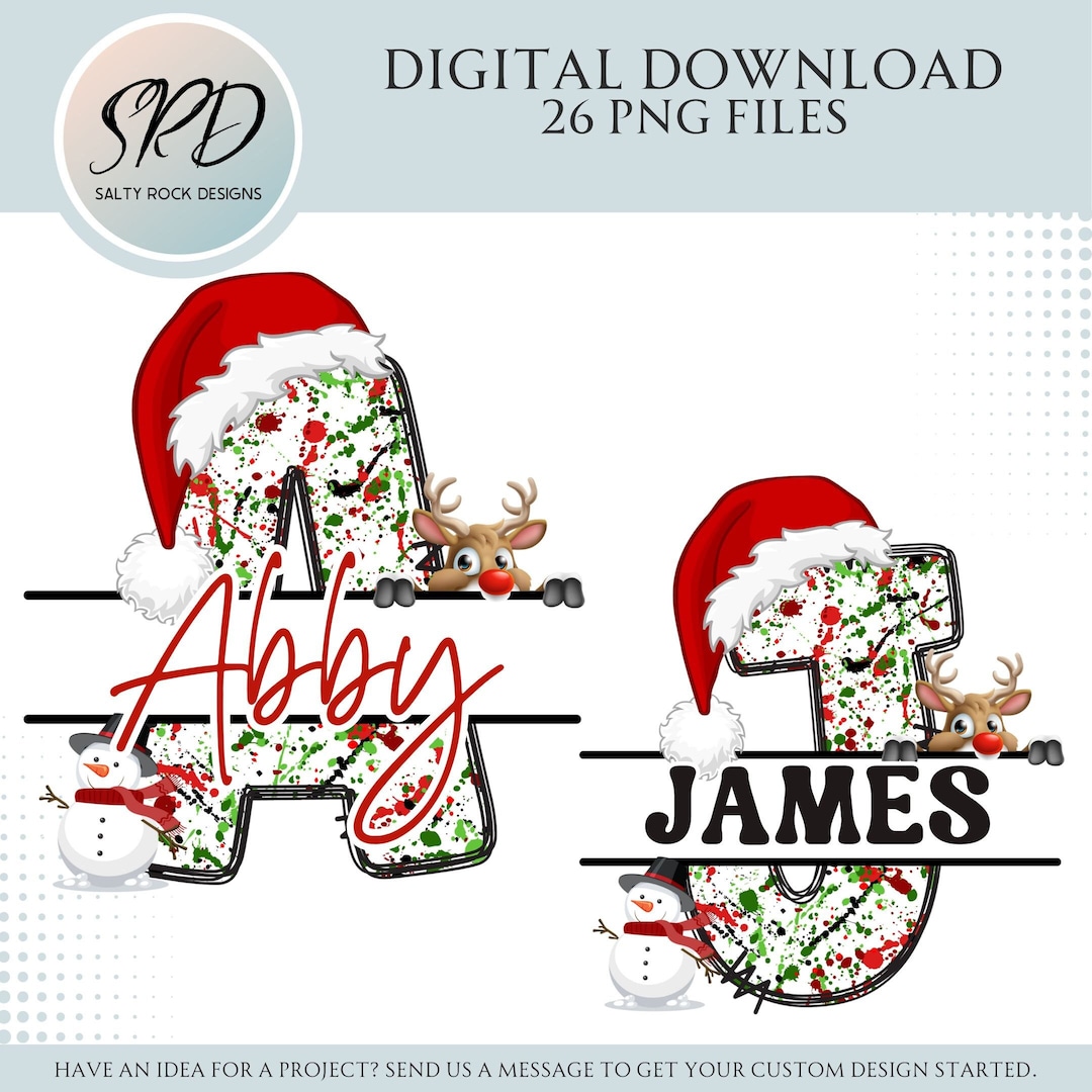Split Christmas Monogram, Christmas Doodle Alphabet Set, Christmas ...